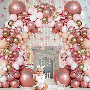Bonropin 151Pcs Rose Gold Balloon Garland Arch Kit for Wedding Bridal Shower Birthday Baby Shower Decorations, Nude Pastel Pink Metallic Gold Matte White Rose Gold Confetti Balloons