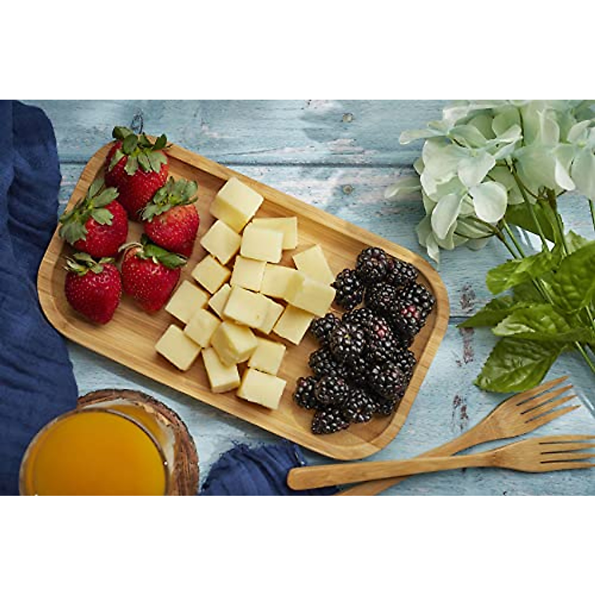 Bamboo Serving Platter Tray Cheese Charcuterie Decorative Bathroom Kitchen Dish Eco-Friendly Wood (Mini Small Medium, Natural Bamboo)