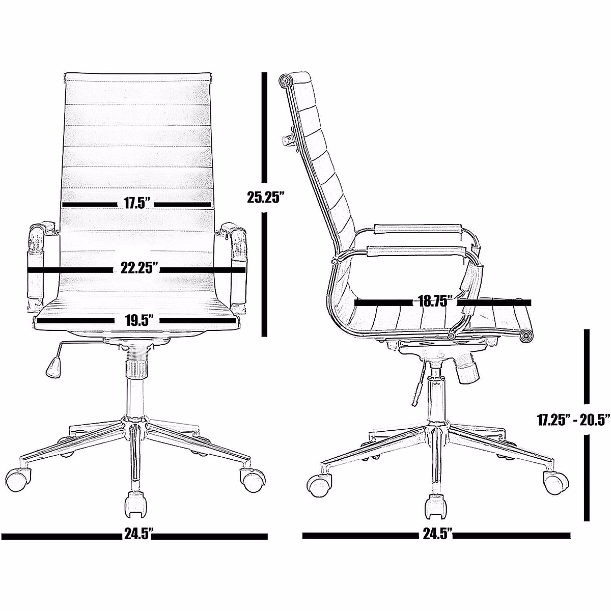 Fohfurniture White PU Leather Ergonomic Executive Office Desk Tark Chair, Mid Back Leather Height Adjustable Swivel Ribbed Chairs Conference Task Chair(Mid-Back, White)
