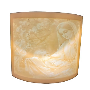 Nightlight, Virgin Mary and Jesus 2 cherubins looking after 3d printed unique 4x5 inches cream color, automatic light sensor with 2 settings