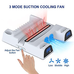 Dobe PS5 Stand with Cooling Station, PS5 Controller Charging Station for Playstation 5 Console Disc/Digital Edition, PS5 Accessories Vertical Stand with 3-Level Speeds Cooling Fan & 11 Games Organizer