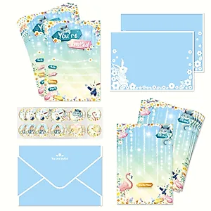 Cheerland 12 Set Alice in Wonderland Invitations Floral Invitation Card for Girls Birthday Invites Wedding Bridal Shower Anniversary Easter Baby Shower Sweet 16 Party Tea Party Supplies Pastel