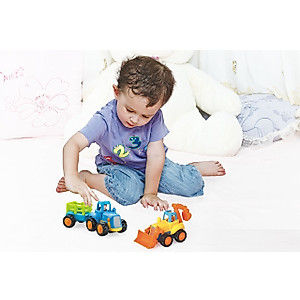 Toddler Toy Trucks Toy for 1 2 3 Year Old Boy Gift: Friction Powered Cars - Push and Go Toys Car Construction Vehicles Set 18 Month Age Girls Baby Set of 4 Tractor Cement Mixer Bulldozer Dump Truck