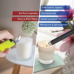 ilinboBBQ Lighter Electric Candle Lighter with LED Battery Display USB Rechargeable Lighter Windproof Flameless Long Lighters for Candle BBQ Camping （Black