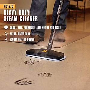 McCulloch MC1275 Heavy-Duty Steam Cleaner with 18 Accessories, Extra-Long Power Cord, Chemical-Free Pressurized Cleaning for Most Floors, Counters, Appliances, Windows, Autos, and More, Yellow/Grey
