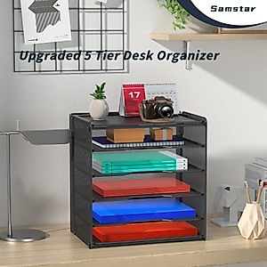 Samstar Letter Tray Paper Organizer, Mesh Desk File Organizer with 5 Tier Shelves and Sorter, Black