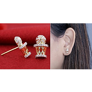 Dazzlingrock Collection 0.17 Carat (ctw) Round White Diamond Basket Ball Hoop Shape Hip-Hop Fashion Stud Earrings for Her | 10K Yellow Gold