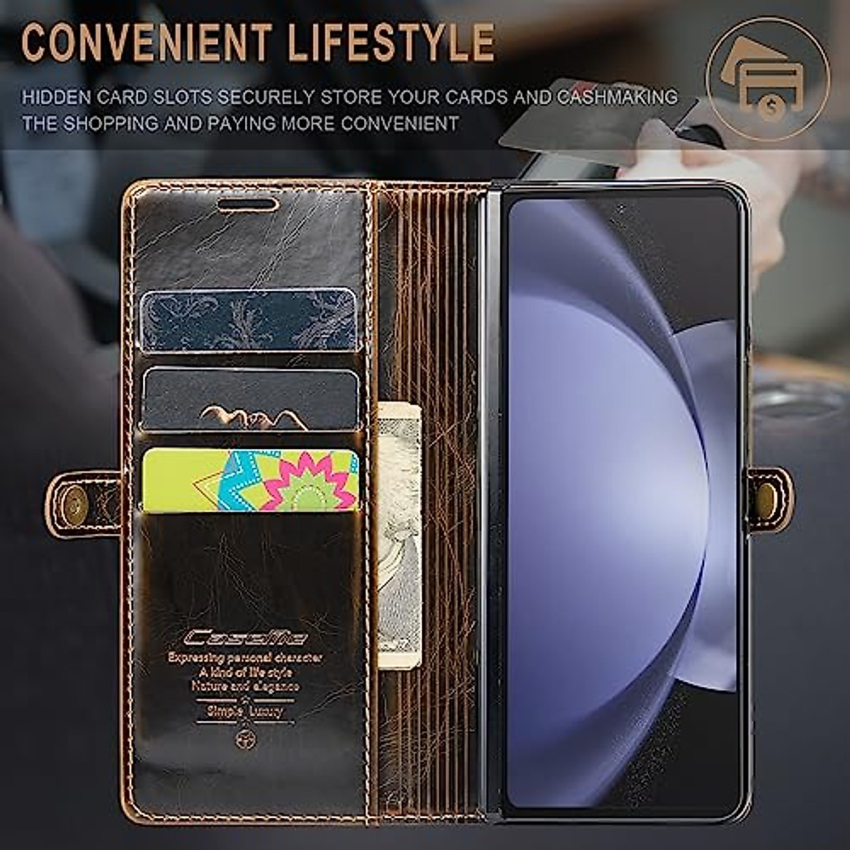 Peenpunk for Samsung Galaxy Z Fold 5 Wallet case, Leather Galaxy ZFold5 Wallet Case with Card Holder Flip Kickstand Magnetic Folio Cover (Brown)