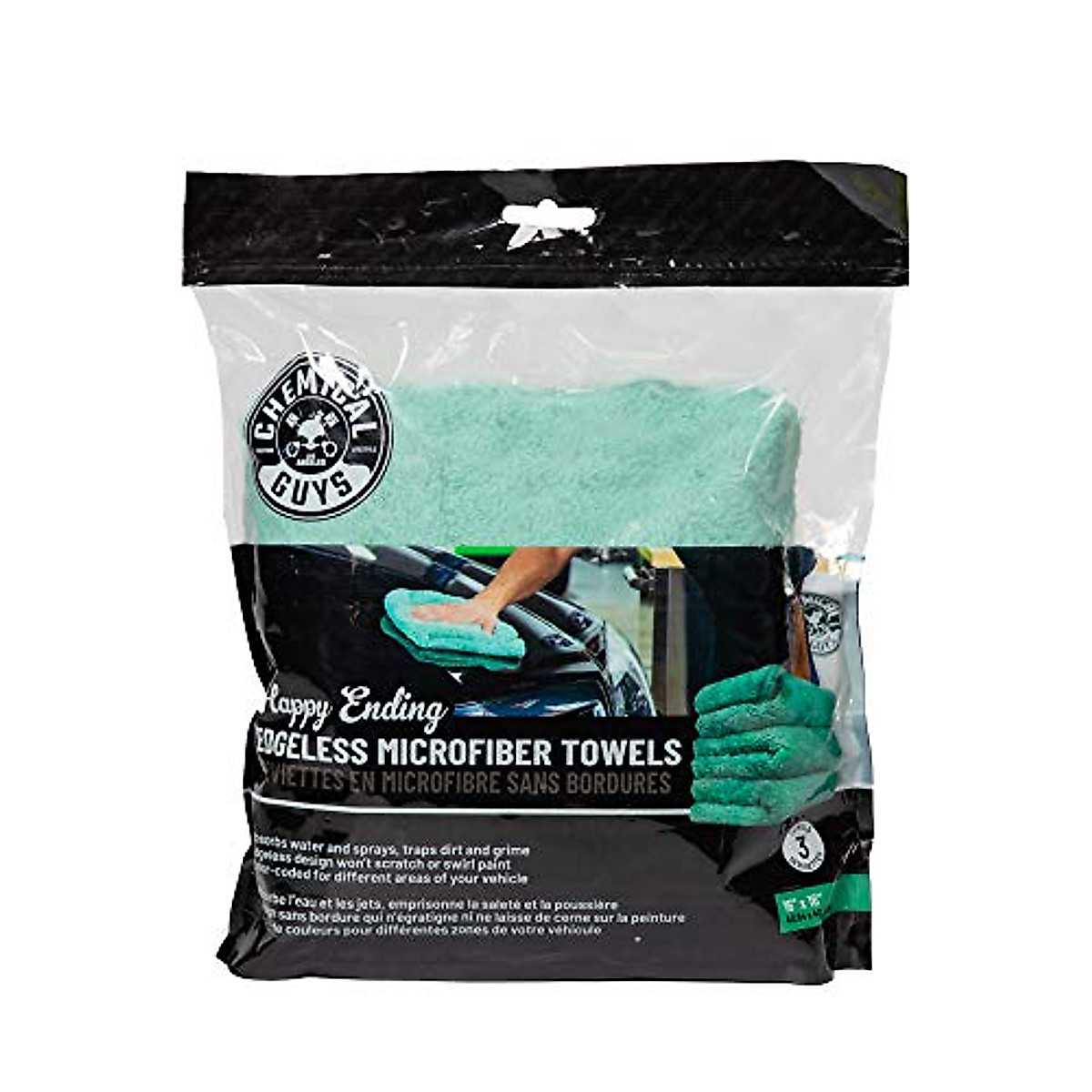 Chemical Guys MIC34603 Happy Ending Ultra Edgeless Microfiber Towel, Green, (16" x 16")