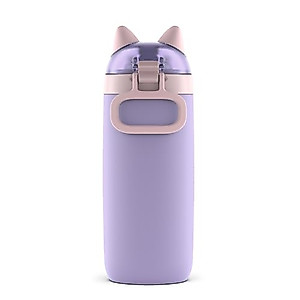 Ello Ellies 12oz Vacuum Insulated Stainless Steel Kids Water Bottle with Straw and Built-in Carrying Handle and Leak-Proof Locking Lid for School Backpack, Lunchbox and Outdoor Sports, Cat