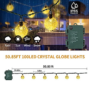 Goupfafa Battery Operated Globe String Lights, Outdoor String Lights 50.85FT 100 LED 8 Modes with Remote Timer Waterproof, Dimmable Christmas Lights Indoor Decor for Home Party Patio Garden Wedding