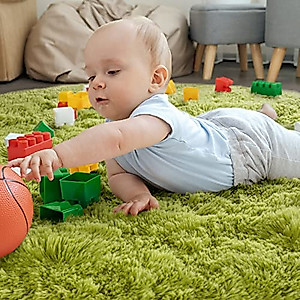 Chicrug Fluffy Round Area Rugs for Girls Bedroom, 4x4 Feet Shaggy Circle Area Rug for Living Room, Soft Fuzzy Carpets for Princess Room, Cute Rug Kids Circular Playmats for Baby Nursery Home, Green