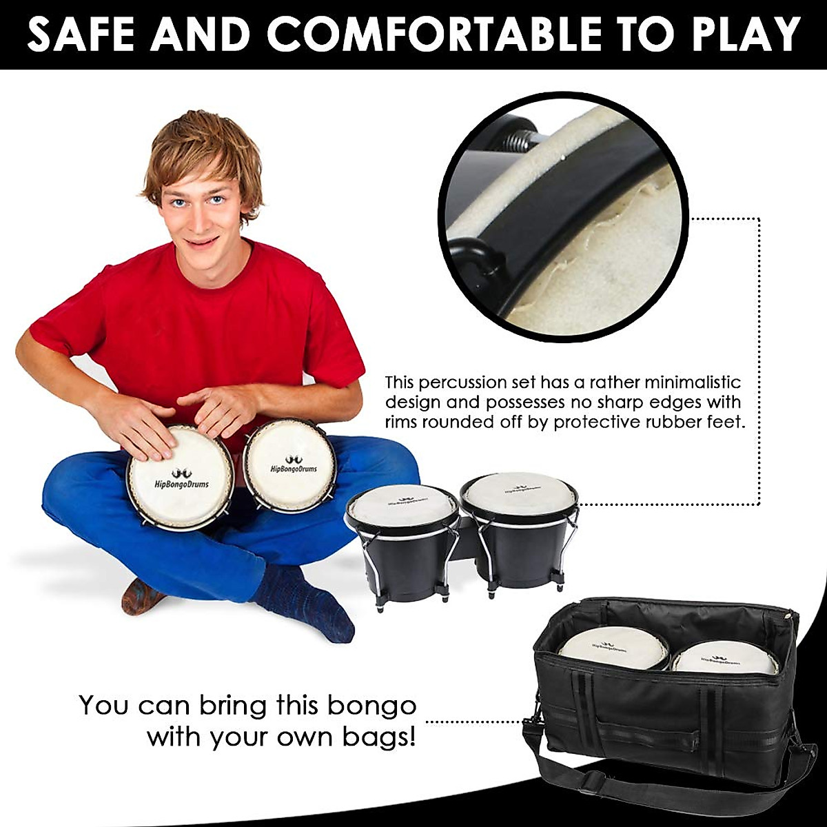 Bongo Drum Set for Adults Kids Beginners Professionals, Upgrade Packaging, Set of 6 and 7 inch Tunable Percussion Instruments, Natural Animal Hides Hickory Shells Wood Metal with Tuning Wrench