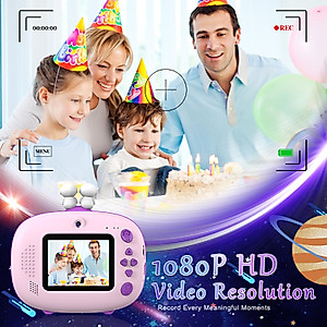 USHINING Kids Camera Instant Print, Selfie Digital Camera for Boys Girls Aged 3-12,1080P Kids Video Camera with 2.4" Screen, 32GB SD Card,Color Pens,Print Papers and Lanyard (Purple)