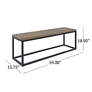 Christopher Knight Home Drew Outdoor Industrial Acacia Wood and Iron Bench, Gray, Grey Finish/Black Metal