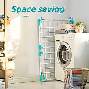 YUBELLES Clothes Drying Rack, Gullwing Laundry Rack, Collapsible, Space-Saving Laundry Rack, with Bonus Sock Clips, for Clothes, Towels, Linens, Indoor/Outdoor, Cyan