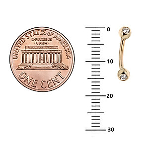 Ritastephens 14k Solid Yellow Gold Eyebrow Ring Jewelry 16 Gauge Cubic Zirconia