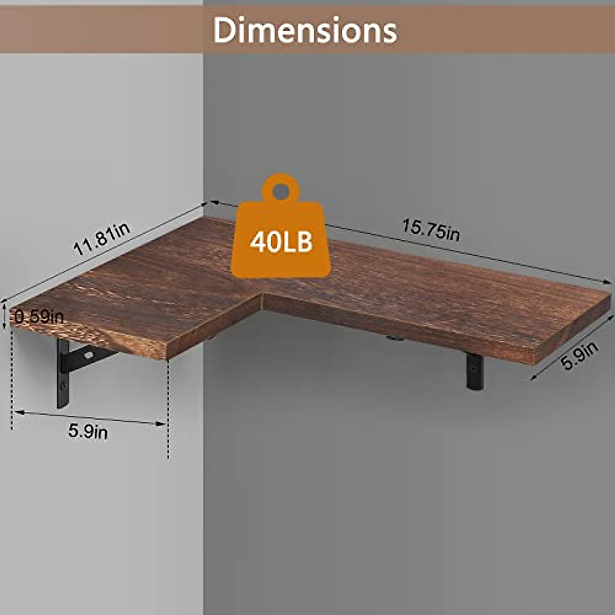 SEHERTIWY Corner Floating Shelves Wall Mounted Set of 4, Rustic Wood Wall Storage Shelves for Bedroom, Living Room, Bathroom, Kitchen, Office and More (Rustic Brown)