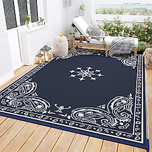 Outdoor Rug Carpet-Patio Rug 6'x9' Waterproof Reversible Outdoor Plastic Straw Rug Fit Porch Deck Balcony Backyard Outdoor Decor-Camping Mat RV Rugs for Outside Paisley Floral