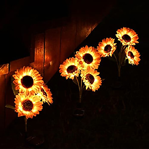 MaxDecor Sunflower Solar Garden Lights Outdoor Decorative, 2Pack Upgraded Stake Lights with 6LED Sunflowers, Yard Pathway Solar Flowers Lights for Mom Gifts, Patio, Lawn,Cemetery Easter Decor(Yellow)