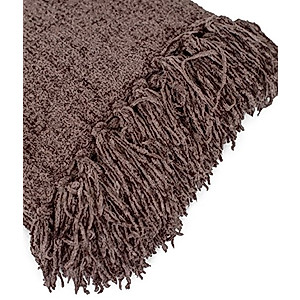 Internet’s Best Thick Chenille Throw Blankets - Ultra Soft Couch Blanket with Fringe - Light Weight Sofa Throw - 100% Microfiber Polyester - Easy Travel - Bed (Brown)