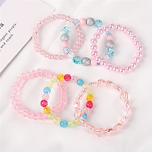 BGSHEMNI 6 Pieces Princess Bracelets,Rainbow Stretchy Bead Bracelets Pink Love Bracelet,Girls Costume Jewelry Set