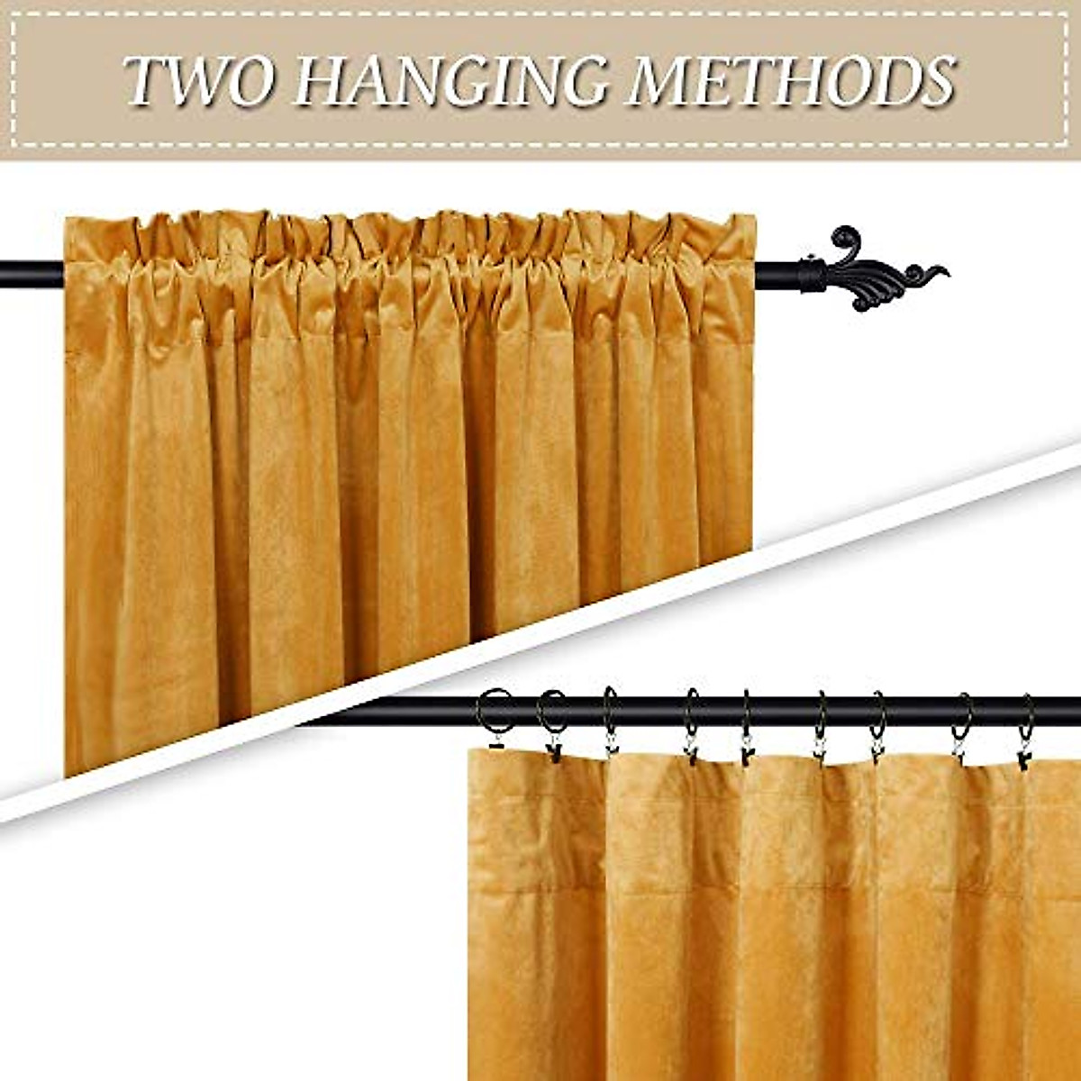 RYB HOME Velvet Curtains 84 inches - Super Soft Home Decor Room Darkening Curtains for Living Room, Thermal Insulated Velvet Drapes for Bedroom Theatre Decoration, W52 x L84 inch, Marigold, 2 Pcs