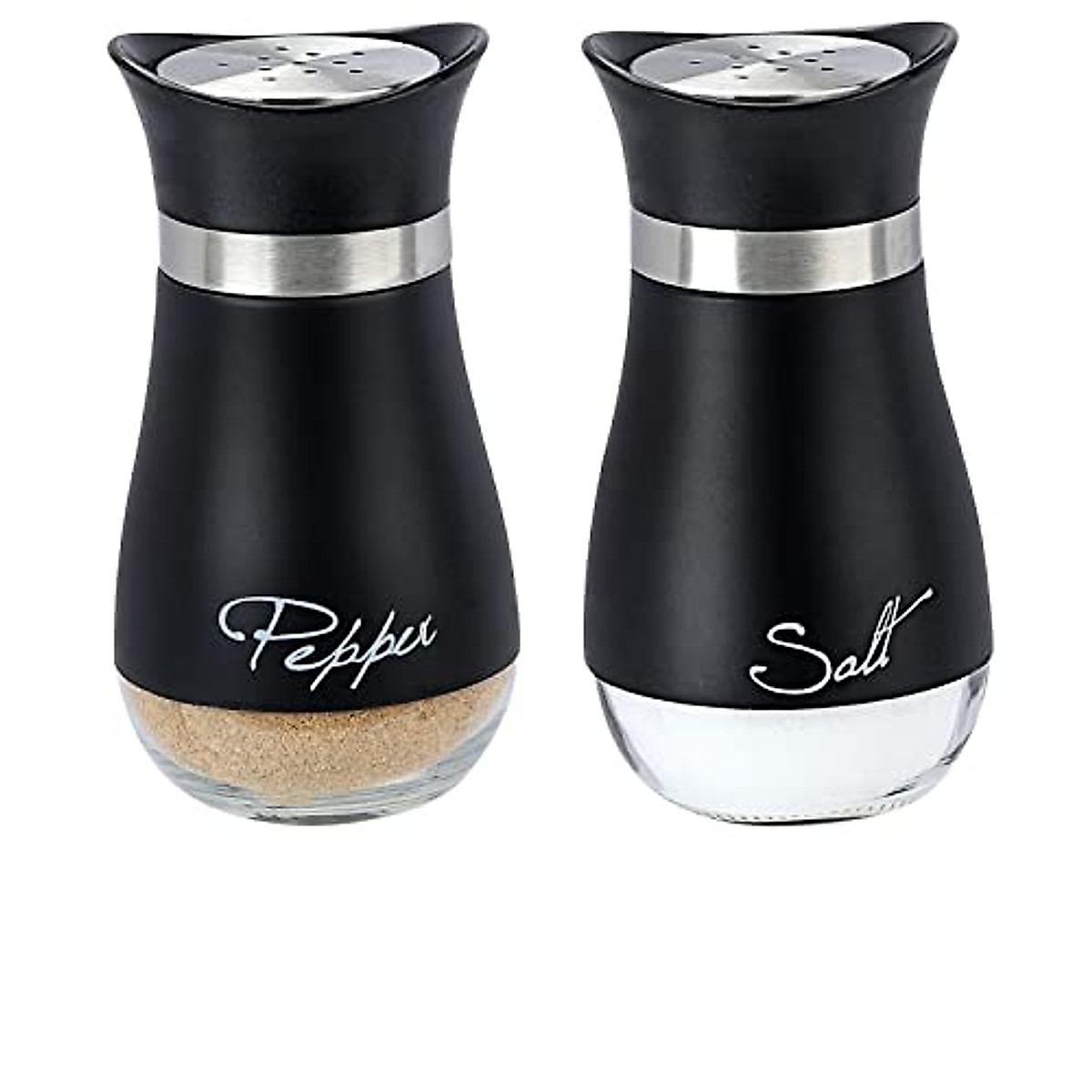 Refillable Salt and Pepper Shakers Set, (Crazystorey) Glass Spice Shakers Seasoning Container with Air-Tight Stainless Steel Lid Kitchen Essential for Home Cooking Camping BBQ, Set of 2
