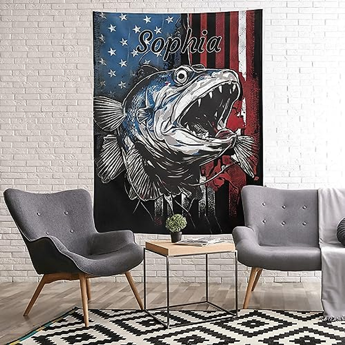 Fishing American Flag Vintage Personalized Blanket with Name Super Soft Fleece Throw Blankets for Bed Couch Birthday Wedding Gift 60 x 80 inch