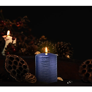 Hyoola Brushed Metallic Pillar Candles - 6 Pack - Navy Blue Pillar Candles - European Made Decorative Pillar Candles - 2.4 Inch x 4 Inch