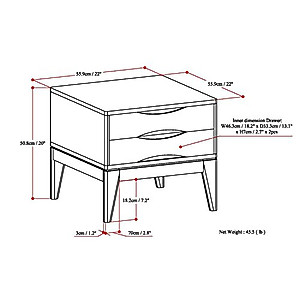 SIMPLIHOME Harper Solid Hardwood 22 inch wide Square Mid Century Modern End Side Table in Walnut Brown with Storage, 2 Drawers, for the Living Room and Bedroom