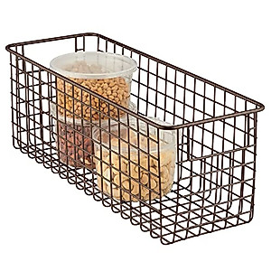 mDesign Slim Metal Wire Food Storage Organizer Basket with Handles - Organization in Kitchen Cabinets, Pantry Shelf, Bathroom, Laundry Room, Closets, Garage, Concerto Collection, 2 Pack, Bronze