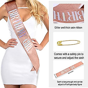 SuPoo Birthday Sash & Crown Rose Gold Birthday Girl Crown Birthday Girl Sash Princess Crown with Comb Birthday Tiara for Women Crystal Princess Tiara Party Decorations Gift Birthday Tiaras and Sashes for Women