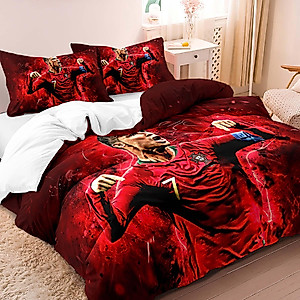 Elincar Soccer Bedding Full Microfiber 3PC Duvet Cover Set Lightweight Soft Zipper Breathable Closure Soccer Full Bedding Set 80 x 90