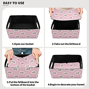 Shabby Chic Rose Seamless Pattern Storage Basket Collapsible Storage Bin Rectangular Felt Storage Box Closet Organizer Bin Storage Container Organizer for Nursery Baby Clothes Closets (2-Pack)