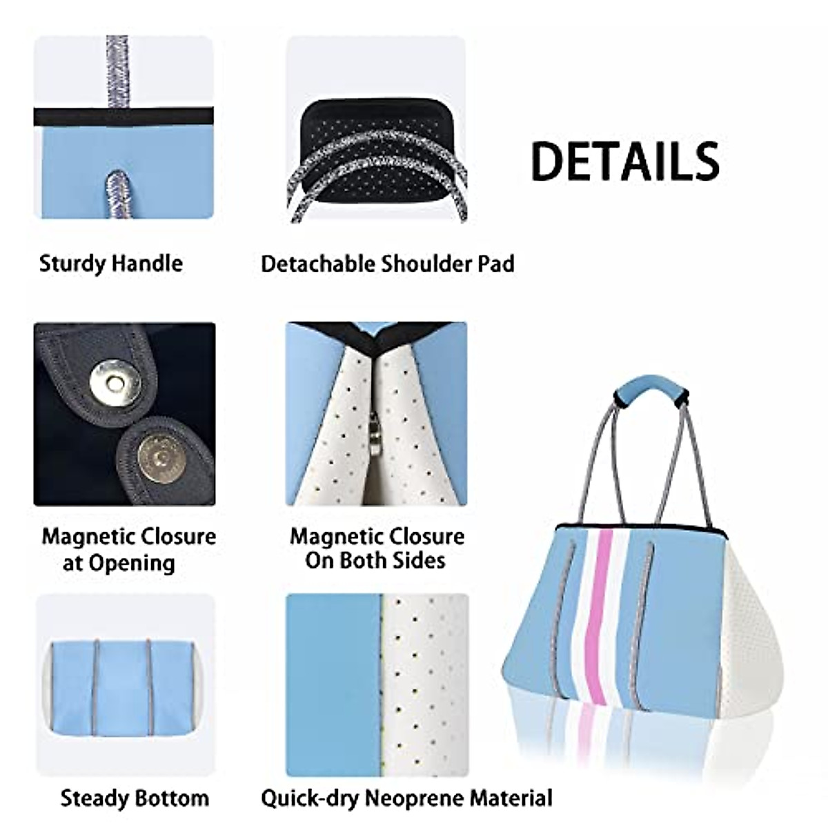 Hirooms Neoprene Tote Bag Multipurpose Beach Bag Travel Shoulder Bag for Women & Men (Blue)