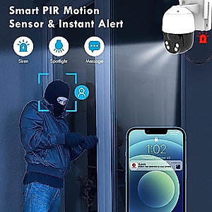 Solar Security Camera Wireless Outdoor, Pan Tilt Solar Powered Home Security Outdoor Camera with 2K Night Vision, PIR Motion Sensor, 2-Way Audio, On Site Siren, Cloud & SD Card Storage