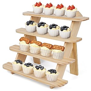 Wooden Cupcake Display Stand, Wood Rustic Risers 4 Tiers for Display Ideal Craft Funko Pop Shelves, Table Display Stand for Vendors, Earring & Ring Holder Stands, Outdoor Plant Stand Indoor-Natural