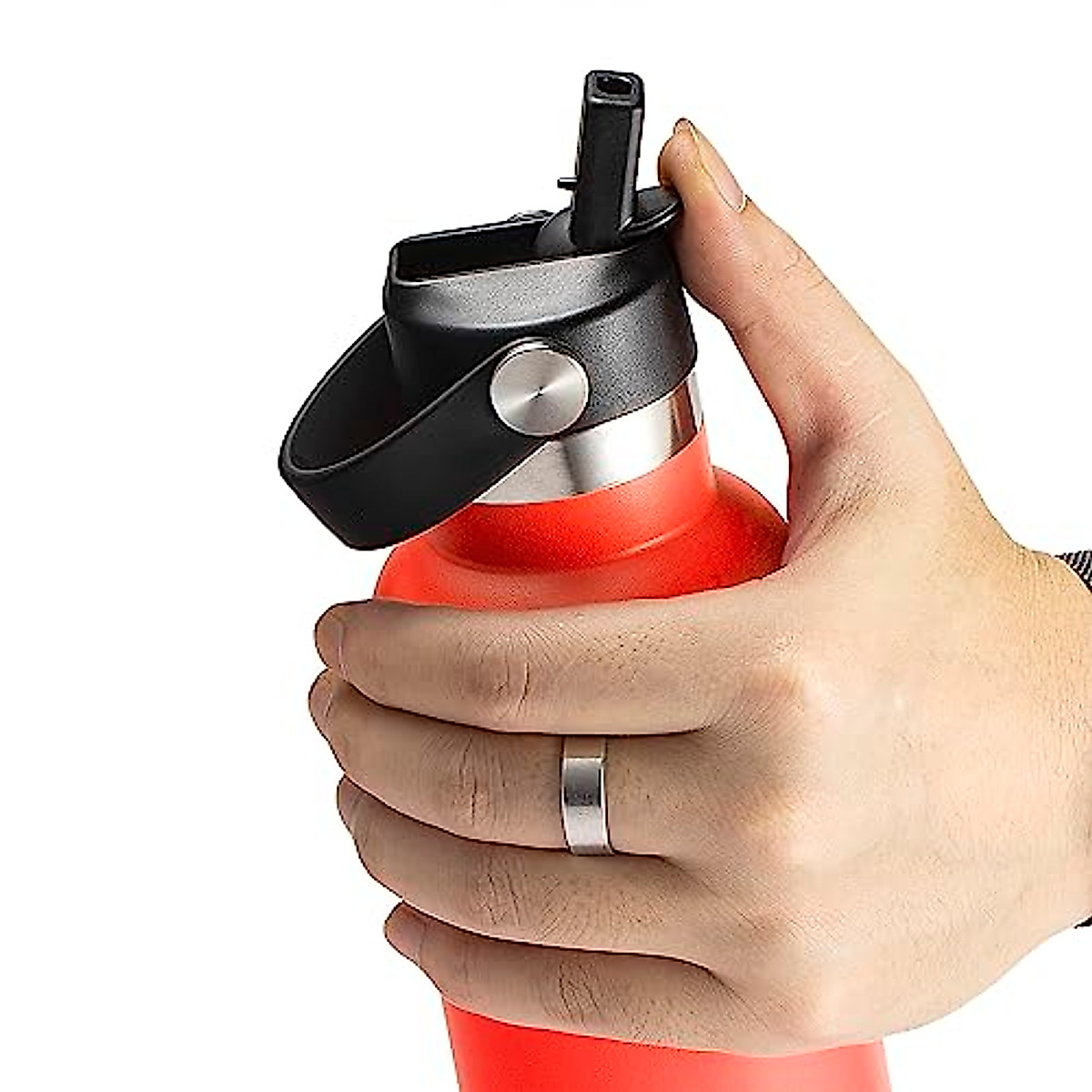 Straw Lid for Hydroflask, Lids with Straw for Hydro Flask 18 21 24 oz Standard Mouth, Replacement Sport Cap for HydroFlask Top Lid with Flexible Handle, Sport Water Bottle Cap Accessories, Black