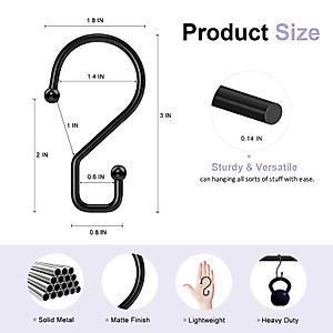 MEILIDY S Hooks, Reversible Black Metal S Shaped Hooks 3 Inch Small Closet S Hooks Heavy Duty S Hanging Hooks for Pots Pans Mugs Curtains Pants Purses Crafts Plants - 12 Pcs