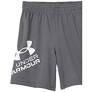 Under Armour Boys' Prototype Symbol Short, Wordmark Screen Print, Elastic Waistband, Pitch Gray S21, 7