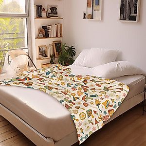 QOSEIEN Throw Blanket,Retro Groovy Mushroom Boho Hippie Daisy Flowers Print Blanket for Kids Baby Bedroom Sofa Couch Holiday Decor 50"x60"