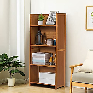 MoNiBloom 4 Tier Bookshelf, Bamboo Display Shelves Bookcase Storage Book Shelves Organizer Freestanding for Living Room Bedroom Office Décor, Brown