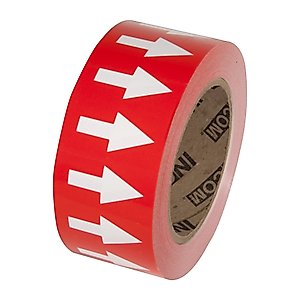 INCOM Manufacturing Directional Pipe Flow Arrow Adhesive Tape, Pipe Identification Marking, Removable Backing Liner, Red/White, 2 inch x 108 ft, PMA254