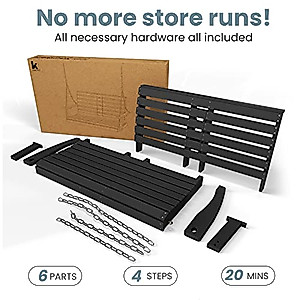 KINGYES Outdoor Hanging Porch Swing, 2 Seat Patio Swing Chair with Cup Holders, Waterproof Swing Chair Bench for Courtyard & Garden, 660LBS Weight Capacity, Black