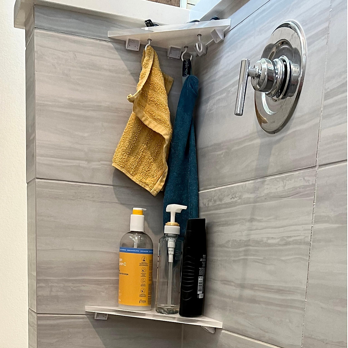 COOL CORNERS Acrylic Shelf - Clear Acrylic Shelf with J-Hooks - Floating Wall Mounted Shelf for Bedroom, Living Room, Bathroom, Kitchen, and Office - Clear/White (11.5 inch)