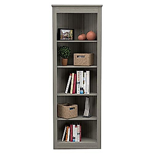 Pemberly Row 71" 5 Shelf Engineered Wood Corner Bookcase in Gray Smoke Oak