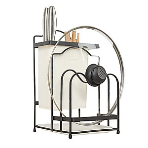 ShiSyan Pan Lid Holder Multifunction Kitchen Countertop Rack Pan Rack Holder Cutting Board Pot & Pan Racks (Color : Black, Size : 18.5×22.5×32.5cm) Kitchen Drain Rack