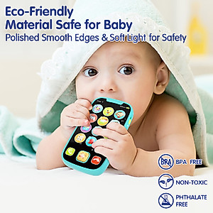 Toys for 1 Year Old Boy Toys, 15 Functions Phone Baby Toys 6-12 Months, Baby Cell Phone Toy 12-18 Months, Learning Toys for Toddlers 1-3, Easter Basket Stuffers - Cyan