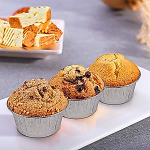 Hogoo 50Pack Disposable Round Aluminum Foil Trays Containers Cake Cup 3.2"x3.2"x1.4" For Kitchen Baking BBQ Make Cake Desserts Make Food For Kids Heat Food At Family Dinner Friends Party Wedding
